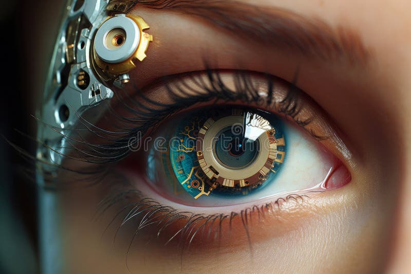 Close Up of a Sci-fi Cyborg Eye. Futuristic Human Eye Technology ...