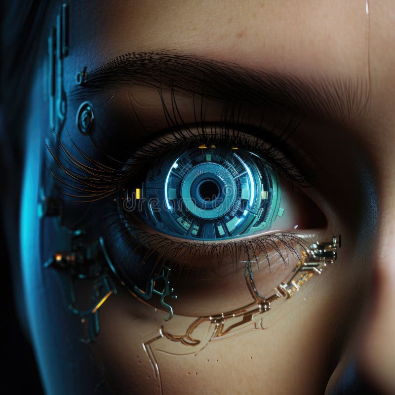 Close Up of a Sci-fi Cyborg Eye. Futuristic Human Eye Technology ...