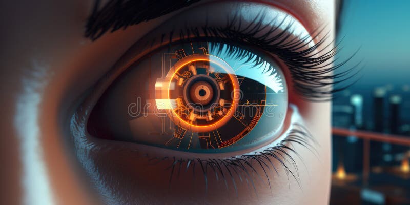 Close Up of a Sci-fi Cyborg Eye. Futuristic Human Eye Technology ...