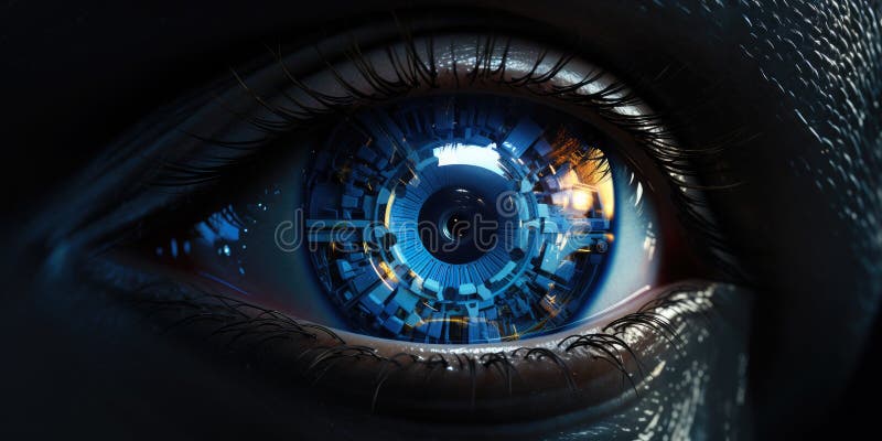Close Up of a Sci-fi Cyborg Eye. Futuristic Human Eye Technology ...