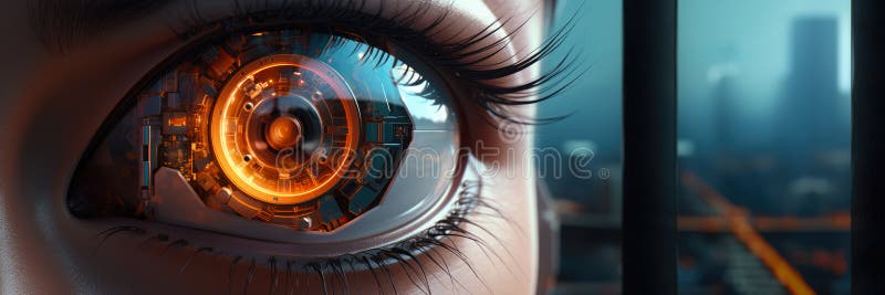 Close Up of a Sci-fi Cyborg Eye. Futuristic Human Eye Technology ...