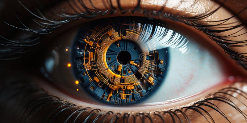 Close Up of a Sci-fi Cyborg Eye. Futuristic Human Eye Technology ...