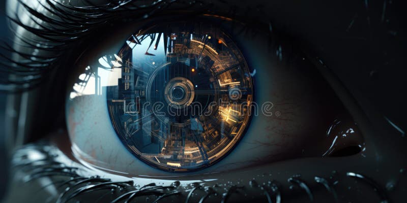 Close Up of a Sci-fi Cyborg Eye. Futuristic Human Eye Technology ...