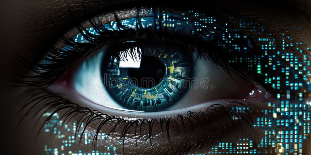 Close Up of a Sci-fi Cyborg Eye. Futuristic Human Eye Technology ...