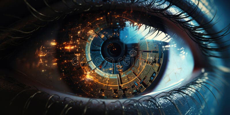 Close Up of a Sci-fi Cyborg Eye. Futuristic Human Eye Technology - Digital Iris Stock ...