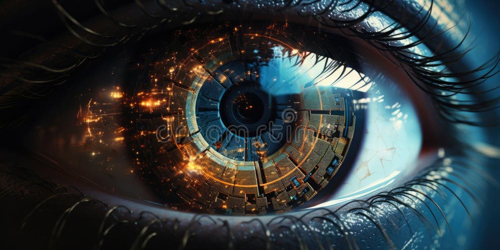 Close Up of a Sci-fi Cyborg Eye. Futuristic Human Eye Technology ...