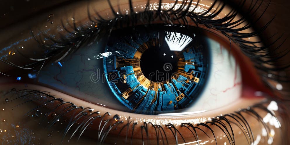 Close Up of a Sci-fi Cyborg Eye. Futuristic Human Eye Technology ...