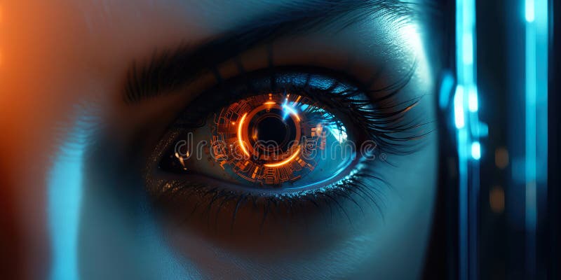 Close Up of a Sci-fi Cyborg Eye. Futuristic Human Eye Technology ...