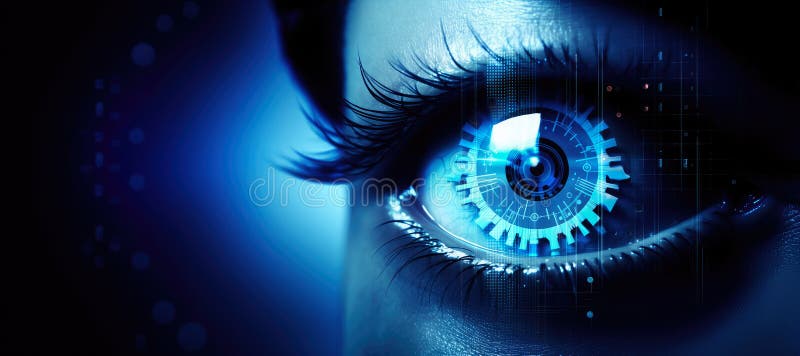 Close Up of a Sci-fi Cyborg Eye. Futuristic Human Eye Technology ...