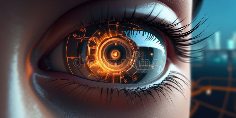 Close Up of a Sci-fi Cyborg Eye. Futuristic Human Eye Technology ...