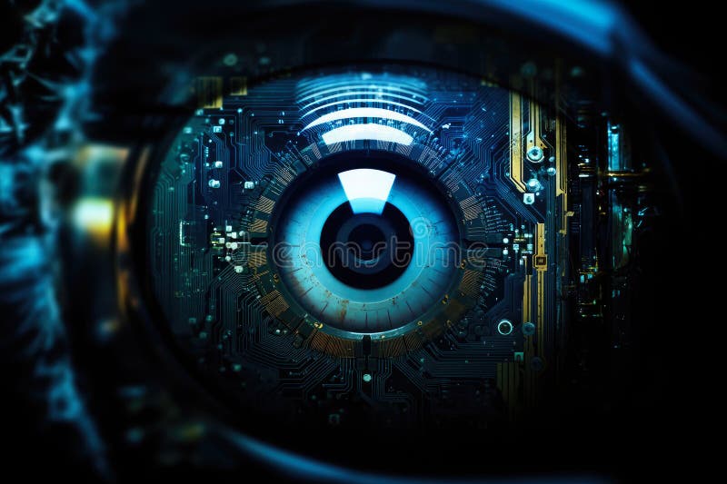 Close Up of a Sci-fi Cyborg Eye. Futuristic Human Eye Technology ...