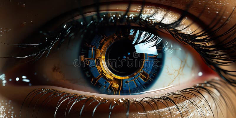 Close Up of a Sci-fi Cyborg Eye. Futuristic Human Eye Technology ...