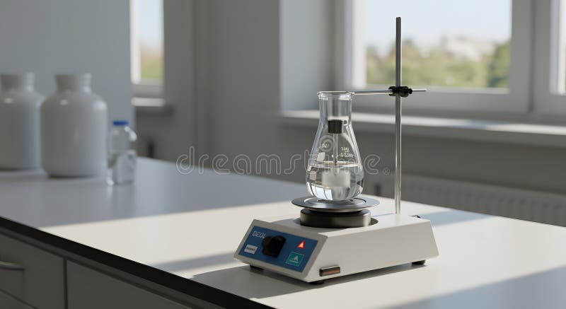 Laboratory Experiment Setup: Chemical Reaction in a Flask on a Magnetic ...