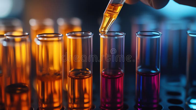 Close-up of Scientist Adding Reagent To Test Tube with Dramatic ...
