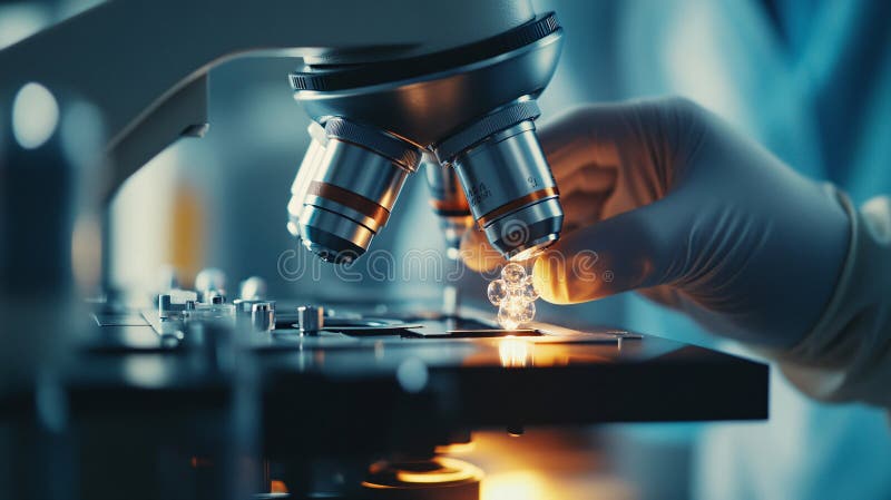 Close-up of Scientist Adjusting Microscope Lens Stock Image - Image of ...