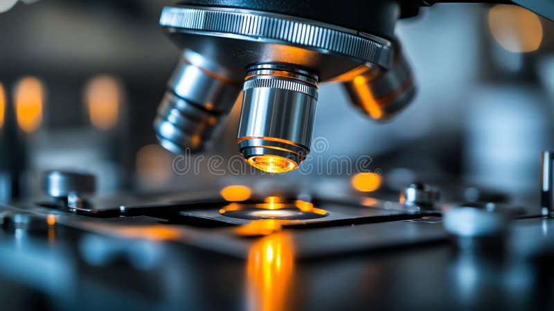 Close-up of Scientist Examining Test Sample Under Microscope in ...