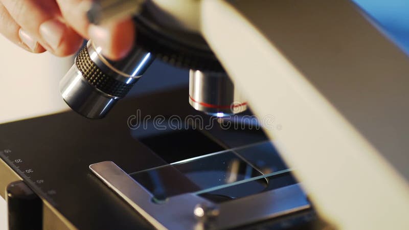 Close-up of Scientist Hands with Microscope, Examining Samples. Stock ...