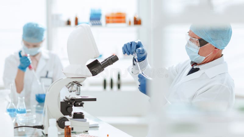 Close Up. Scientist Microbiologist Working in the Laboratory Stock ...
