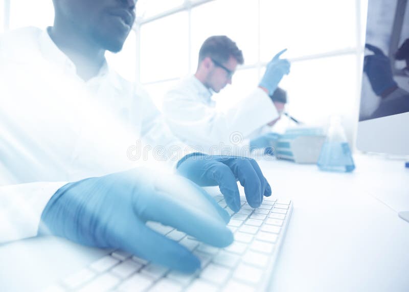 Close Up.scientist Typing on Computer Keyboard Stock Image - Image of ...