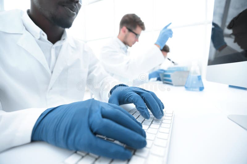 Close Up.scientist Typing on Computer Keyboard Stock Photo - Image of ...