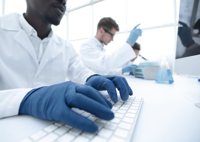 Close Up.scientist Typing on Computer Keyboard Stock Image - Image of ...