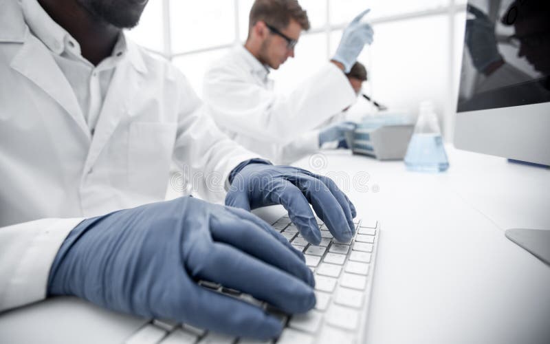 Close Up.scientist Typing on Computer Keyboard Stock Photo - Image of ...