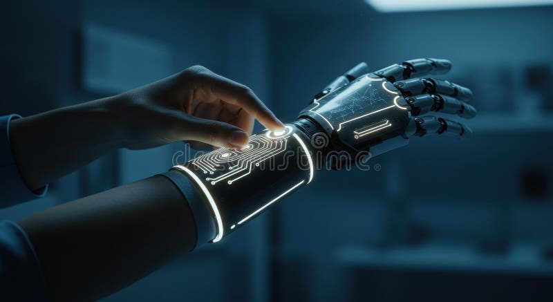 Close Up of Futuristic Bionic Arm in Use Shows Artificial Intelligence ...