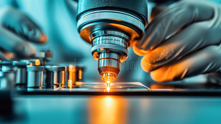 Close-up of a Scientist Using a High-precision Microscope To Analyze a ...