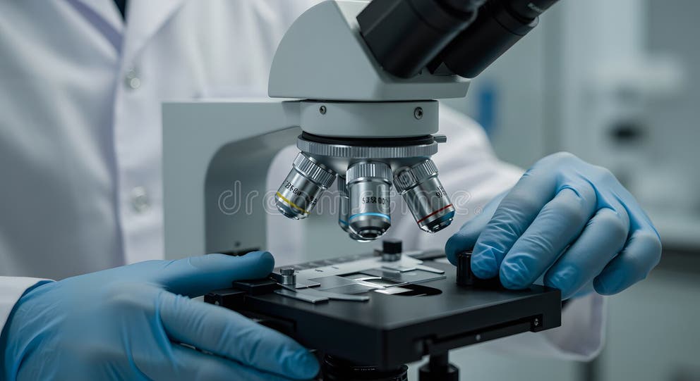 Microscope in Lab: Scientist Working on Research Stock Illustration ...