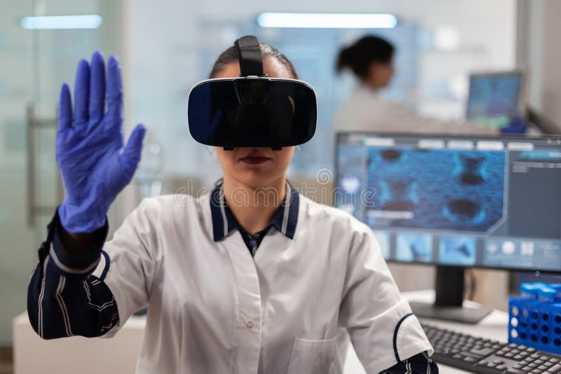 Close Up of Scientist Using Vr Goggles Augmented Reality Stock Image ...