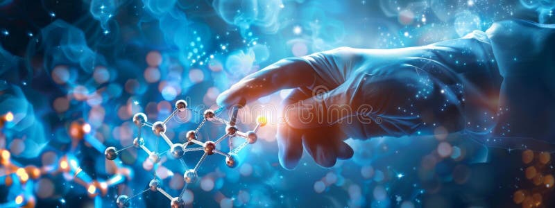 Close-Up of a Scientists Hand Manipulating a 3D Model of Molecules in a ...