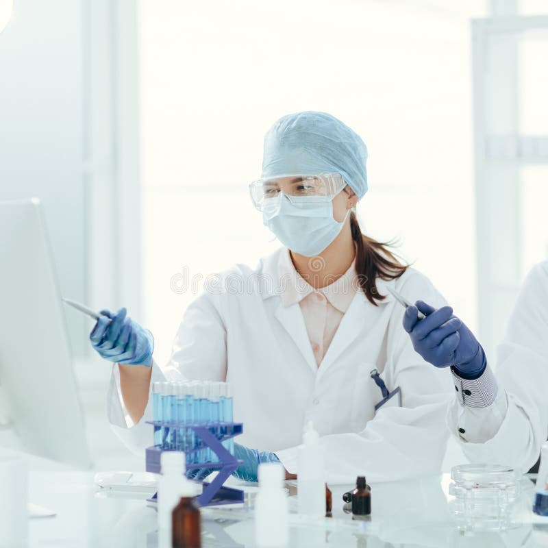 Close Up. Scientists Using a Computer in a Medical Laboratory Stock ...