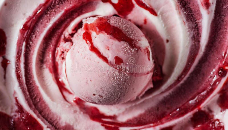 Close-up of Scoops of Raspberry Ice Cream with Raspberry Sauce Stock ...