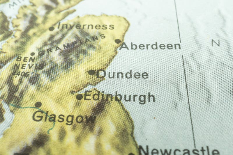 Close-up Scotland Map with Key Cities, Islands, and Contour Lines for ...
