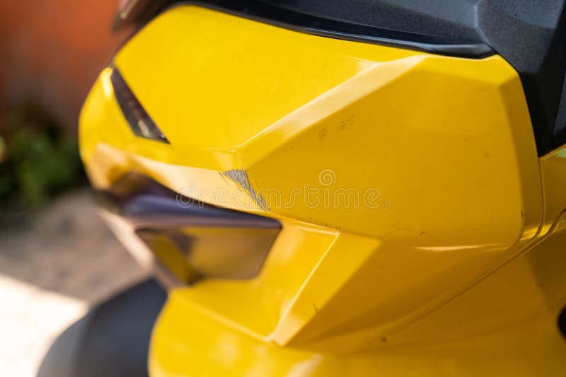 Close-up of the Scratches on the Yellow Motorcycle Stock Image - Image ...