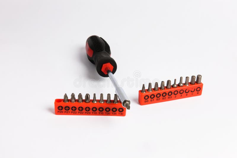 Close Up Screwdriver with Replaceable Heads Isolated on a White ...