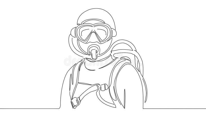 Close Up Scuba Diver Concept in One Continuous Line Drawing with Doodle ...
