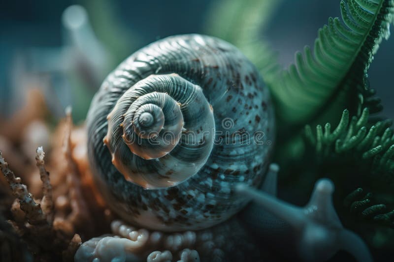 A Close Up of a Sea Shell on a Coral with a Fern in the Background ...