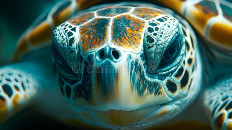 Close-up of a Sea Turtle S Face with Intricate Shell Patterns Stock ...