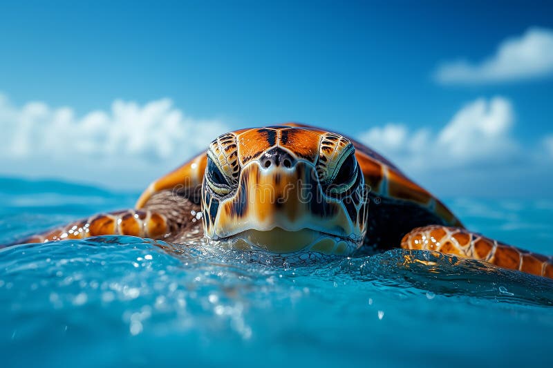 A Close-up of a Sea Turtle Surfacing for Air, with Its Head Emerging ...
