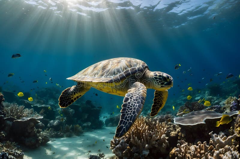 A Close Up of a Sea Turtle Swimming Undersea Stock Photo - Image of ...