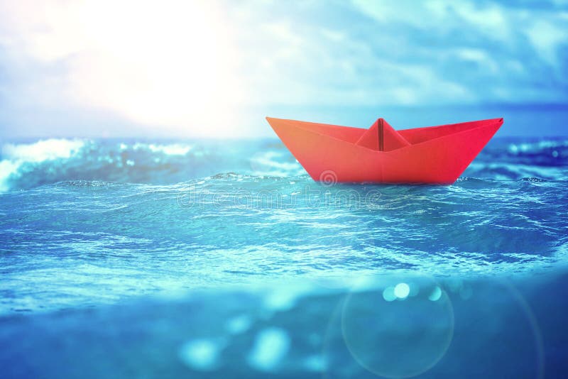 Close Up Sea Water Surface with Red Paper Boat Stock Image - Image of ...