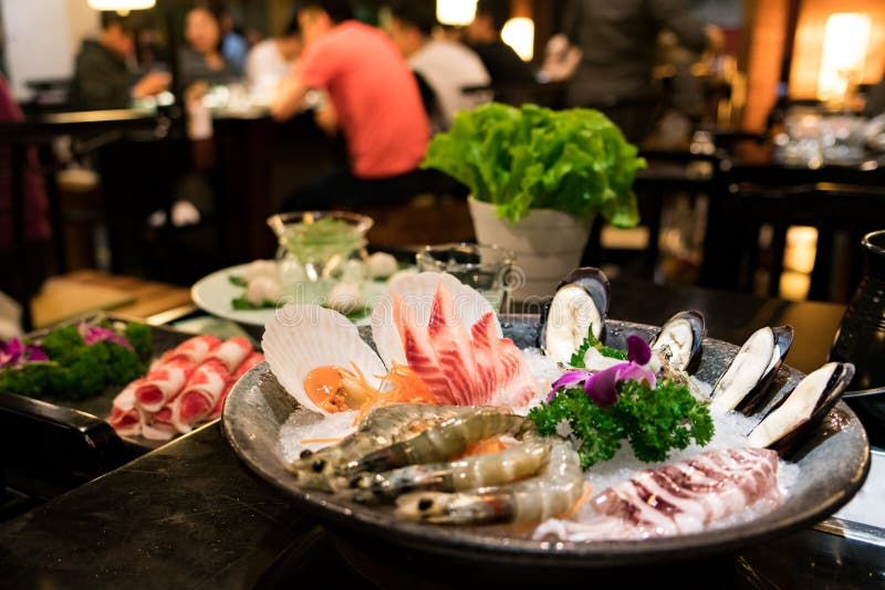 Close Up Seafood Set for Chinese Shabu Restaurant Stock Image - Image ...