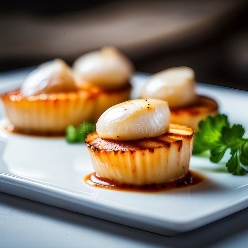 Close Up Seared Scallops in Plate, Created with Generative AI Stock ...