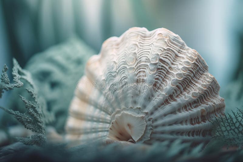 A Close Up of a Seashell on a Bed of Seaweed Stock Illustration ...