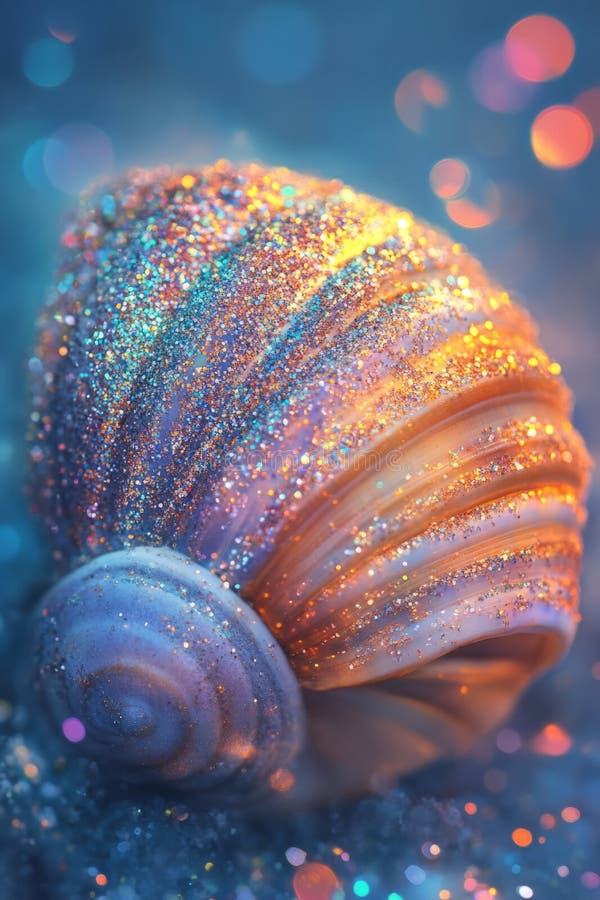 Close-up of a Seashell Covered in Sparkling Glitter, Resting on a Bed ...