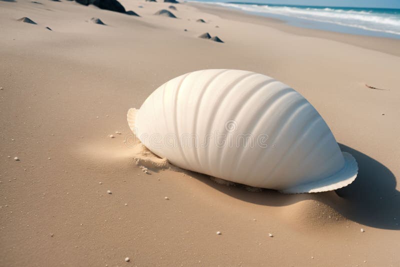 Close-up of a Seashell on White Beach Sand Stock Illustration ...