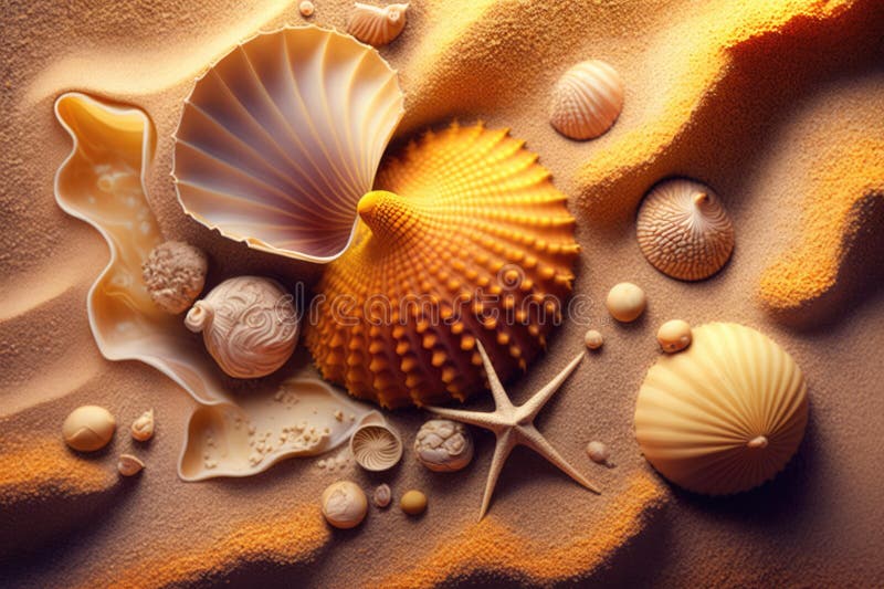 Close Up of Seashells in Sand, Created Using Generative Ai Technology ...