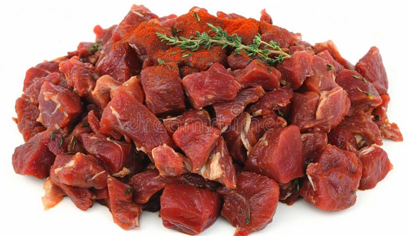 Close-up of Seasoned Diced Beef Cubes Ready for High Quality Image ...