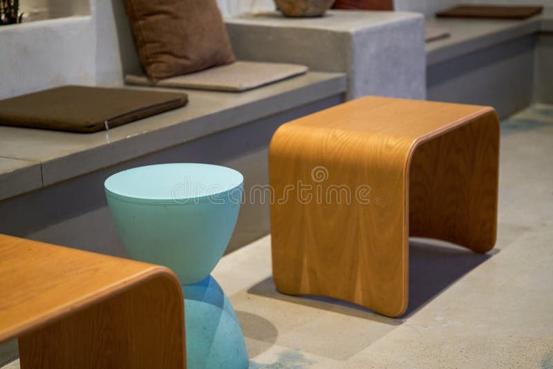Close-up of Seating Area in a Cafe Stock Image - Image of stools, table ...